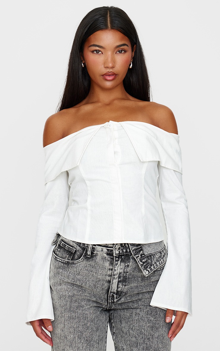 White Bardot Foldover Long Sleeve Top | Tops | PrettyLittleThing