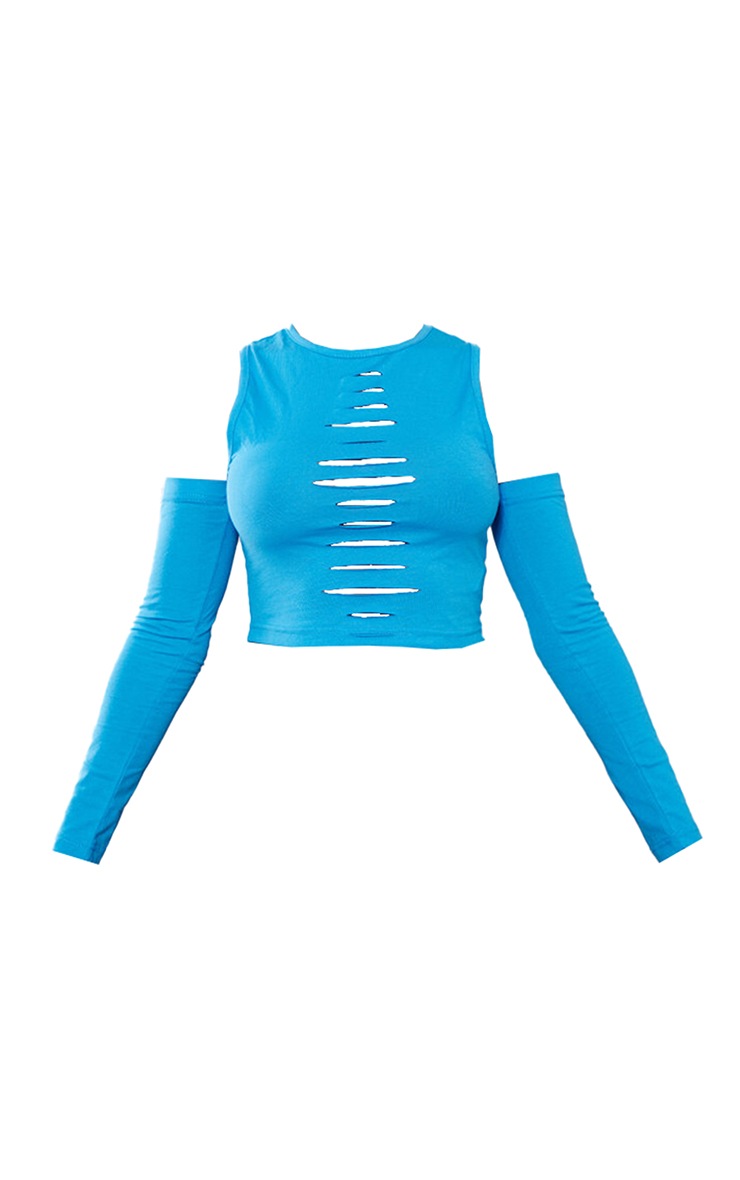 Bright Blue Jersey Slashed Cold Shoulder Crop Top | Tops ...