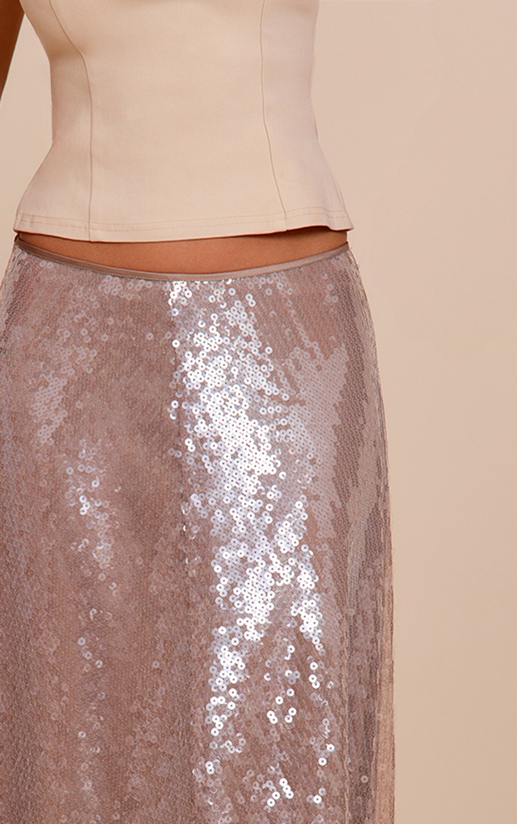 Mocha Sequin Low Rise Floaty Midaxi Skirt | Bottoms | PLT