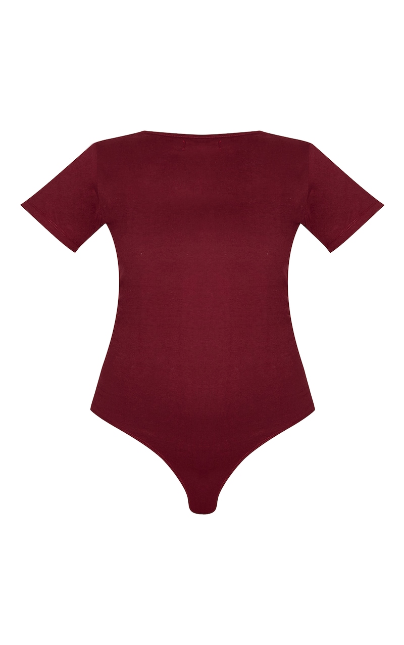 Plus Burgundy Cotton Cap Sleeve Fitted Bodysuit | Plus Size | PLT