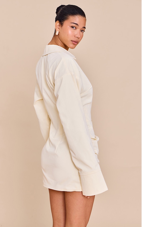 Butter Yellow Plunge Deep Cuff Shirt Dress | Dresses | PrettyLittleThing AUS