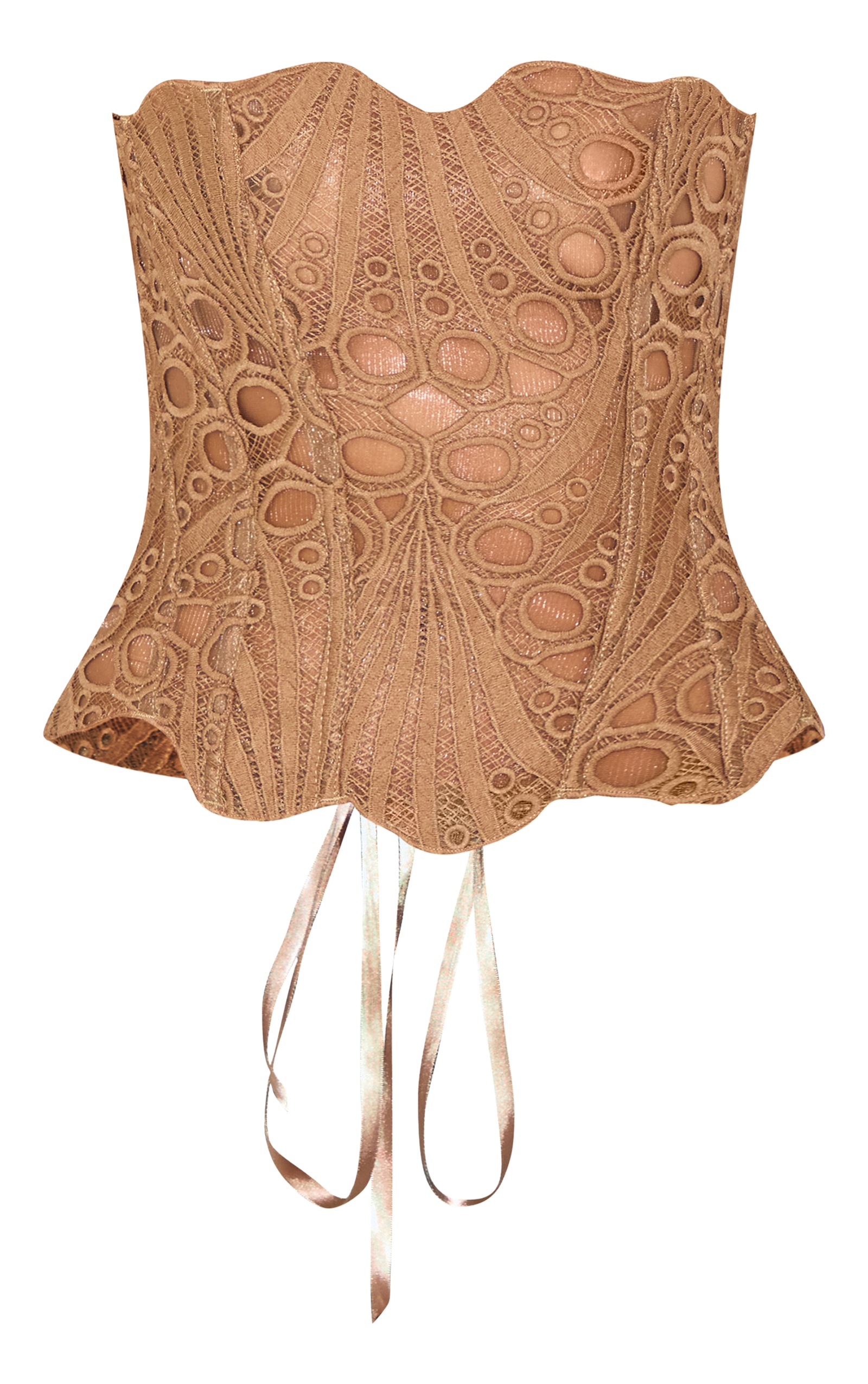Brown Textured Sheer Floral Lace Corset | Tops | PLT AUS