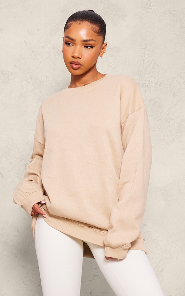 Sand Oversized Plain Fit Sweatshirt | PrettyLittleThing USA