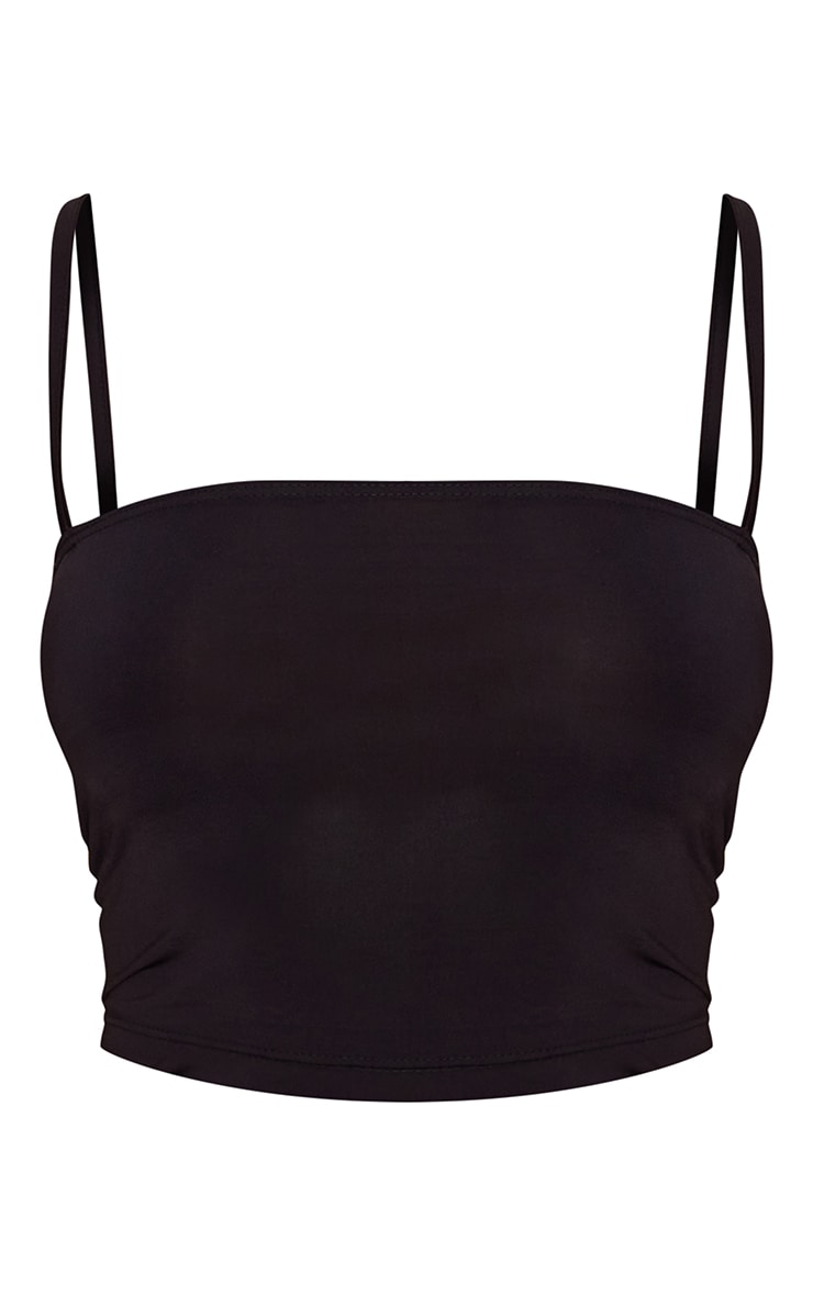 Crop top moulant basique noir à bretelles | PrettyLittleThing FR