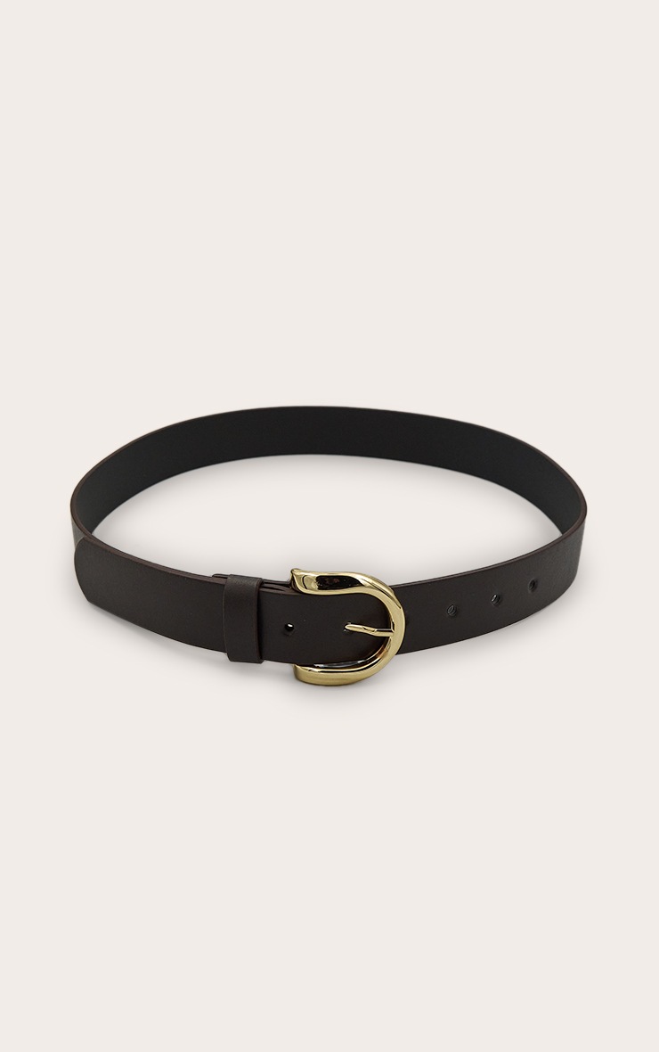 Chocolate Pu Curved D-ring Gold Buckle Belt | Accessories | PrettyLittleThing AUS