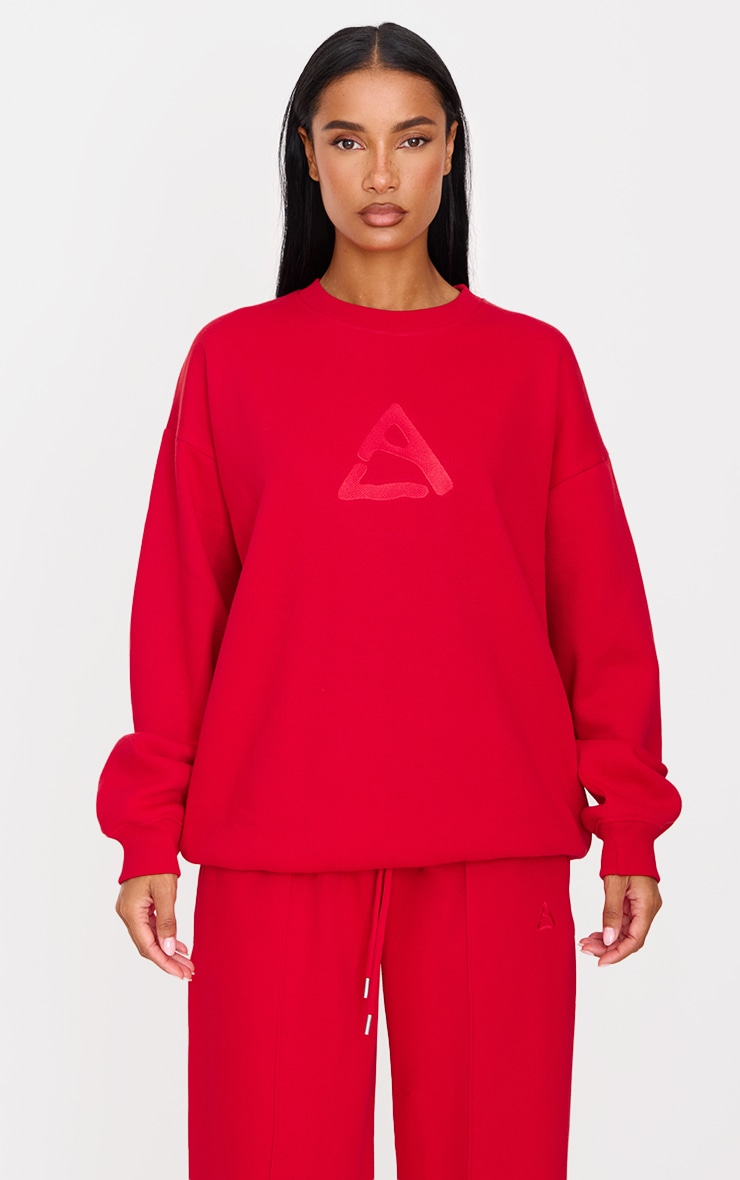 Dark Red Embroidered Sweatshirt | Activewear | PrettyLittleThing UAE