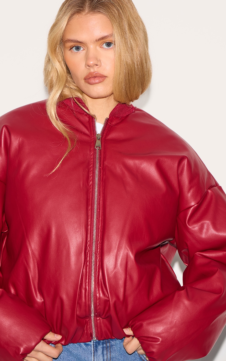 Cherry Red Faux Leather Oversized Bomber Jacket | Outerwear ...