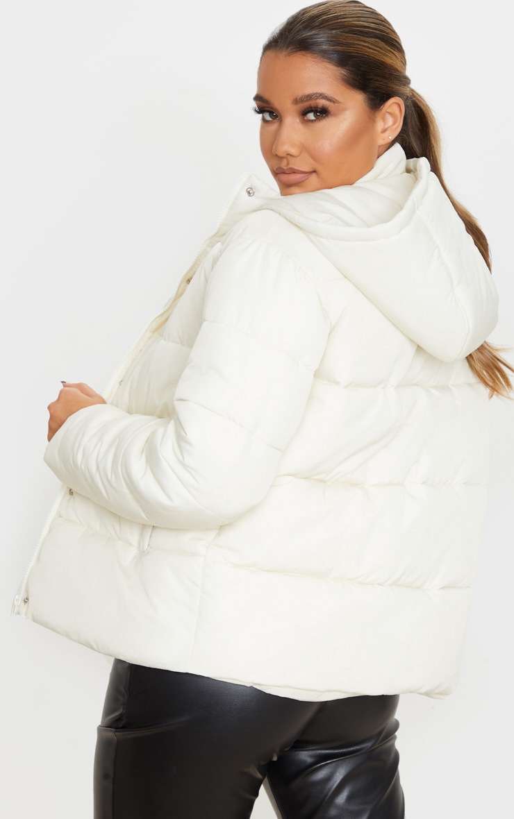 Cream Padded Panel Puffer Hooded Jacket | Outerwear | PLT