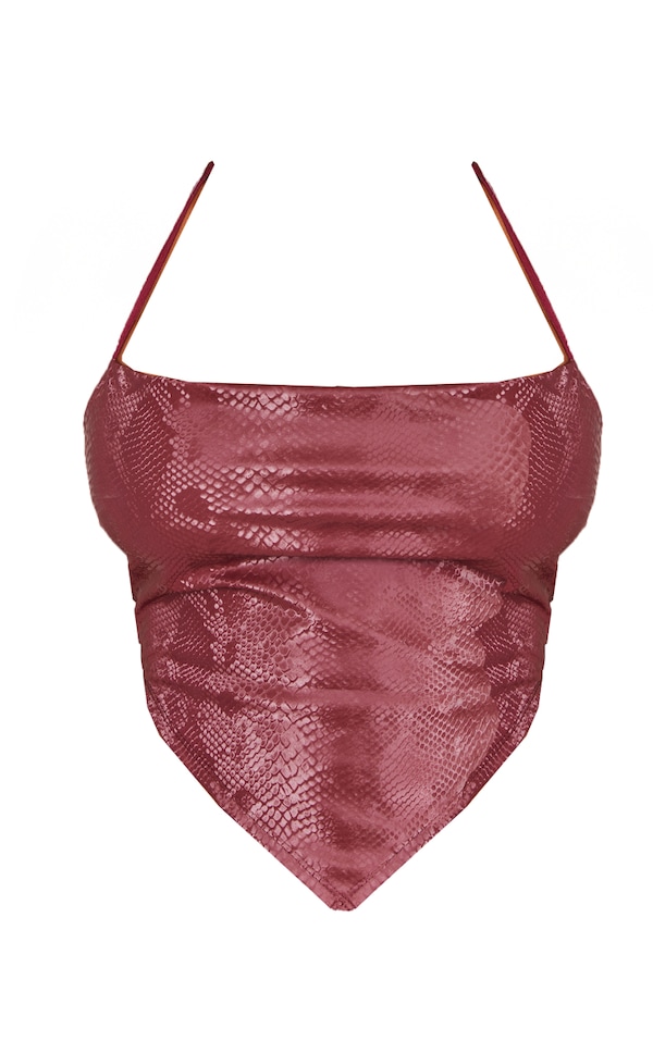Shape Maroon Matte PU Snake Halterneck Top | Shape | PLT