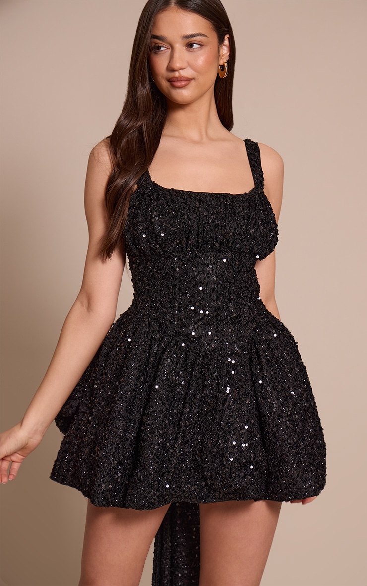 Black Sequin Oversized Bow Shift Dress | Dresses | PLT IRE