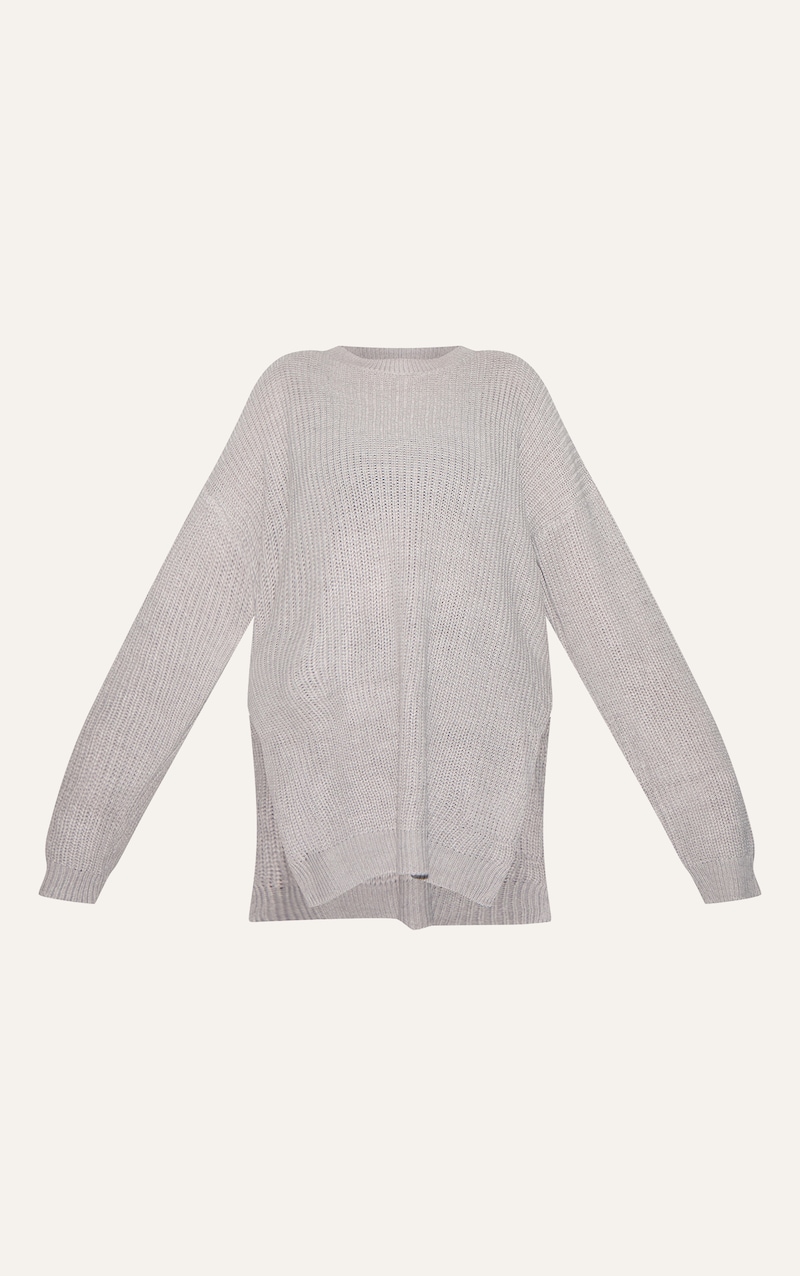 Plus Grey Round Neck Side Split Sweater | Plus Size | PLT USA