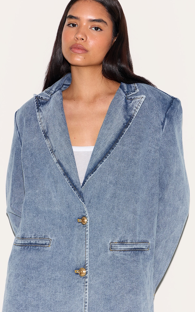 Tall Vintage Mid Wash Oversized Denim Blazer | Tall | PrettyLittleThing UAE