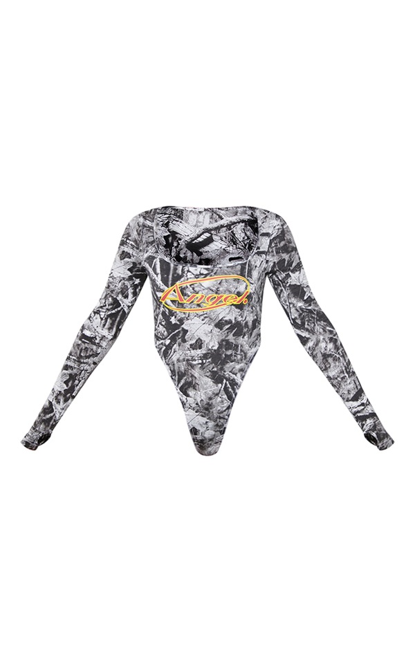 Grey Camo Long Sleeve High Leg Bodysuit | Athleisure | PLT