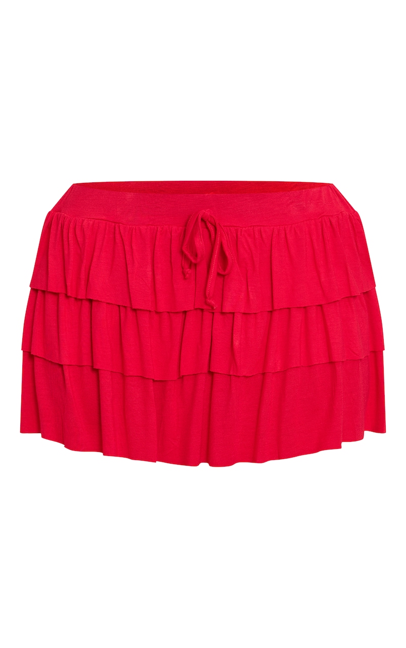 Red Layered Ruffle Micro Mini Skirt | Bottoms | PrettyLittleThing USA