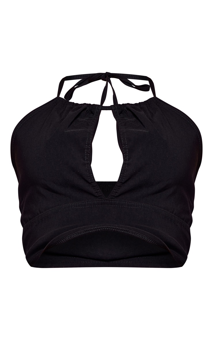Black Stretch Woven Halter Cut Out Crop Top | Tops | PLT USA