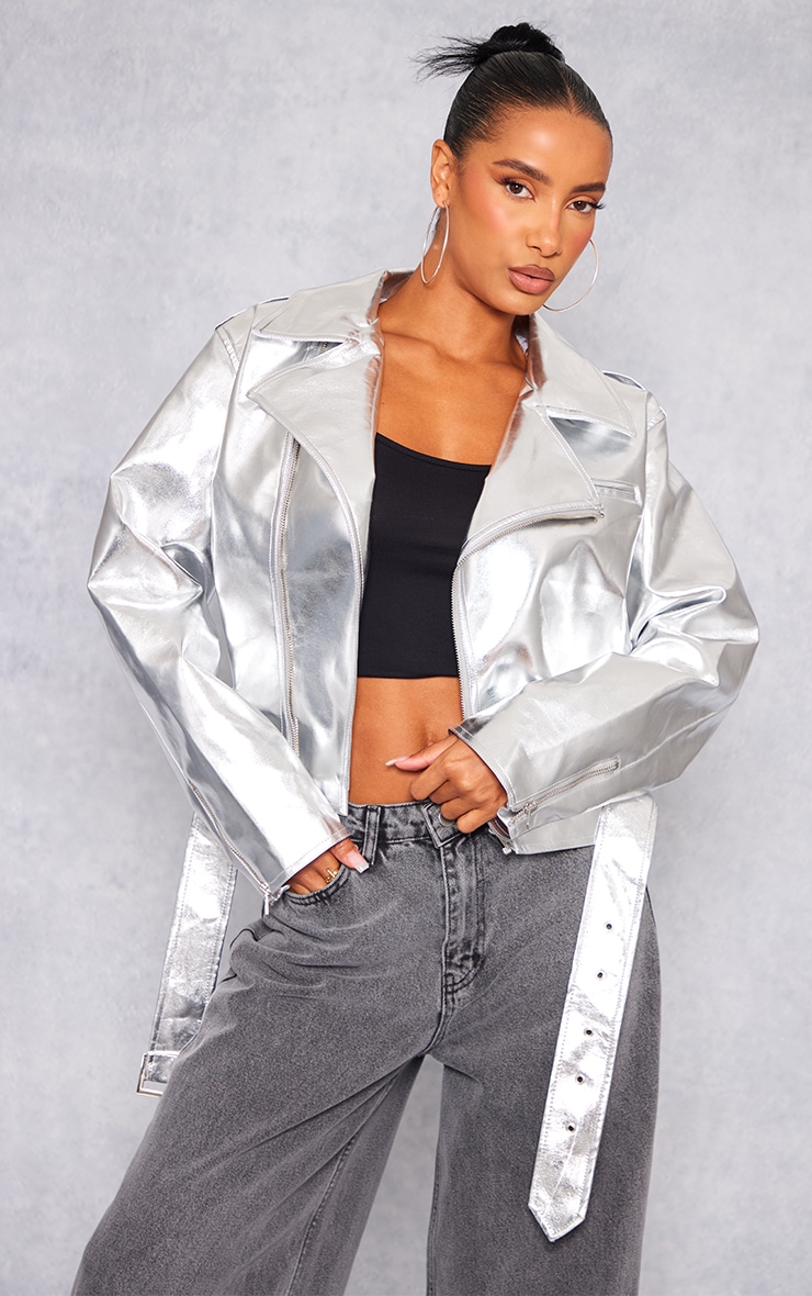 Silver Metallic Biker Jacket | Outerwear | PLT
