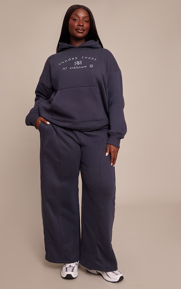 Plus Navy Sunday Reset Embroided Hoodie | Plus Size | PLT