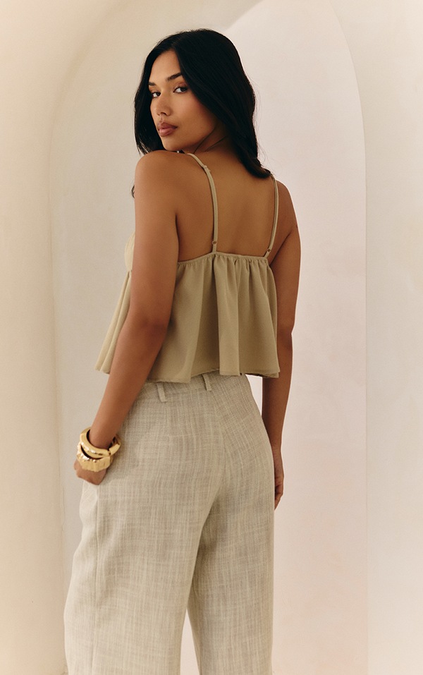 Beige Woven Floaty Cami | Tops | PLT