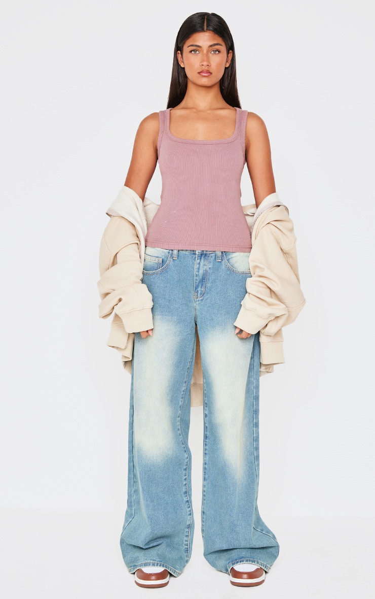 Mauve Washed Ribbed Longline Vest | Athleisure | PLT USA