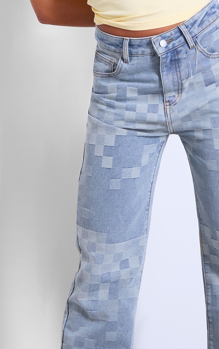Grey Faded Digital Checkerboard Denim Jeans | Denim | PrettyLittleThing USA