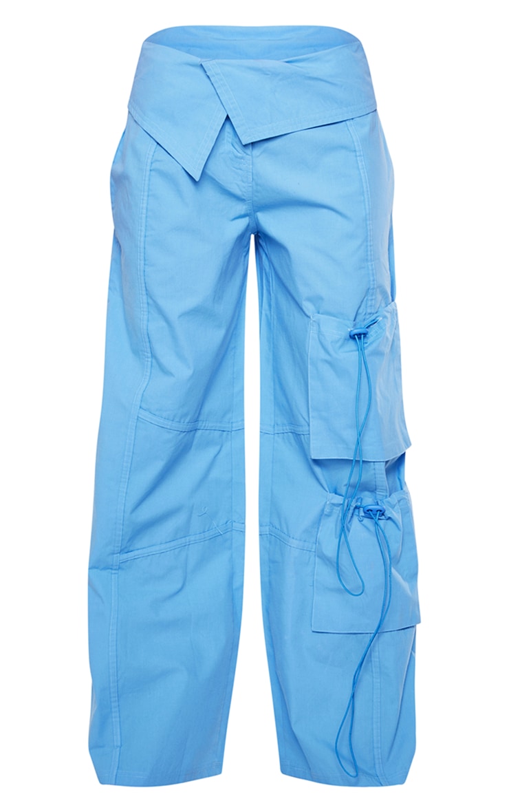Petite Blue Fold Over Front Parachute Cargos | PrettyLittleThing AUS