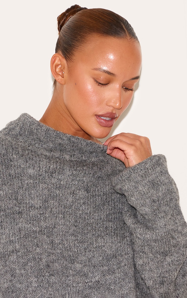 Plus Grey Marl Knit Asymmetric Overlay Jumper | Plus Size | PLT
