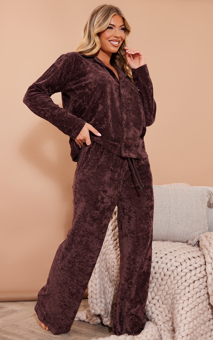 Dark Brown Velour Wide Leg PJ Pants | Lingerie & Nightwear ...