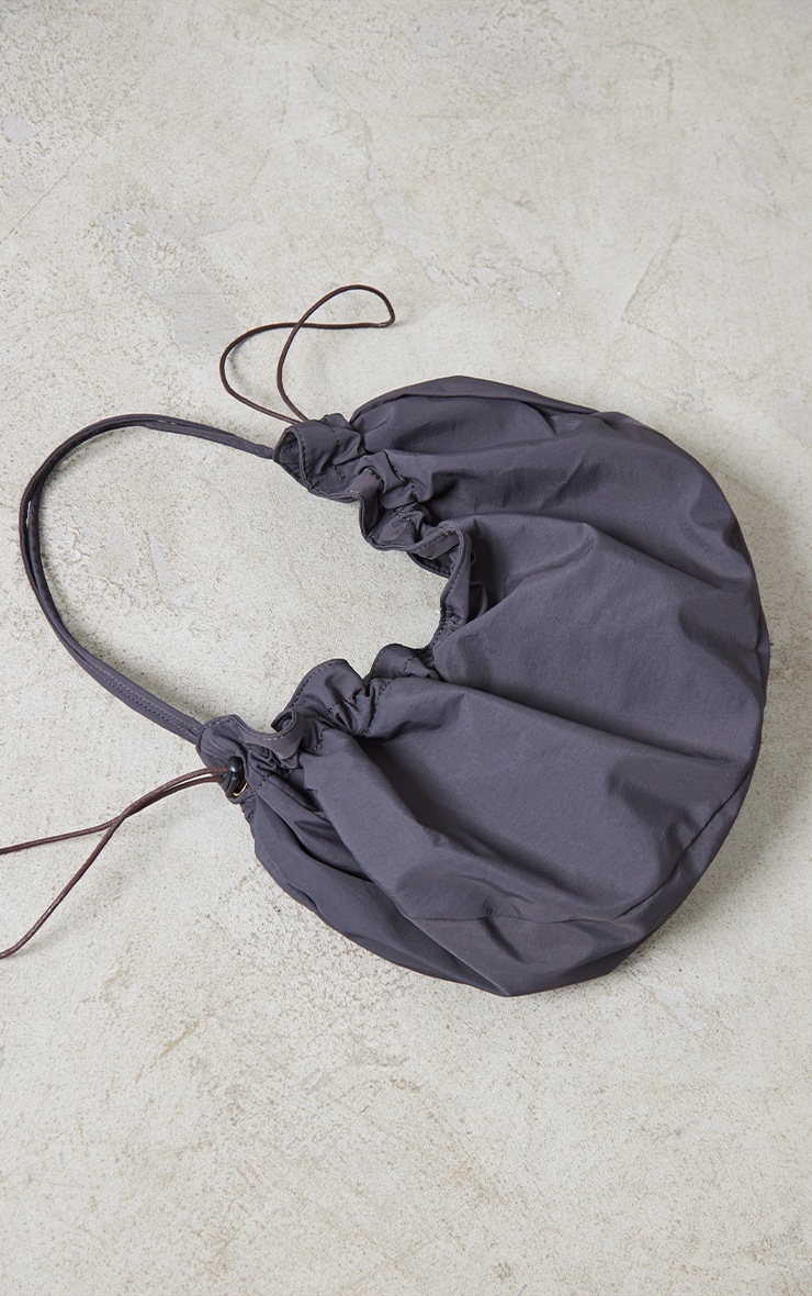 Charcoal Ruched Draw String Slouchy Shoulder Bag | Accessories ...