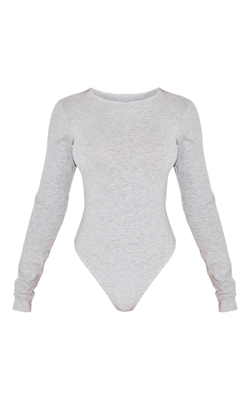 Petite Grey Marl Basic Cotton Crew Neck Bodysuit | Petite | PLT