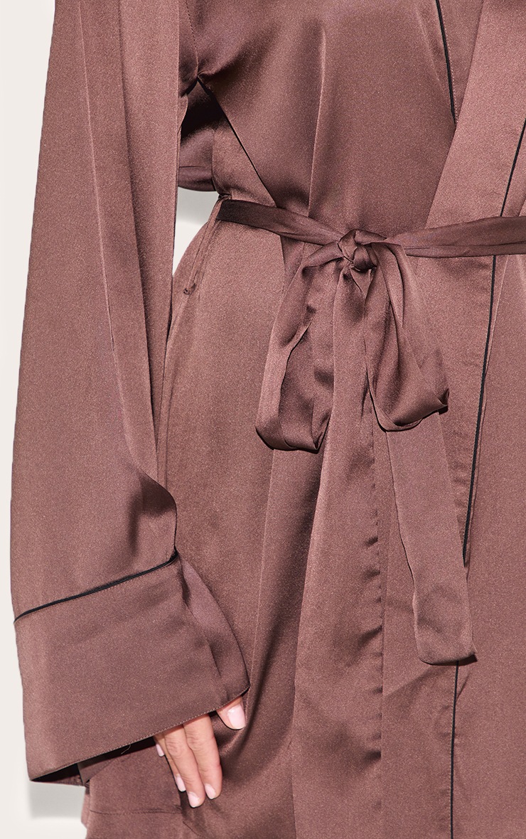 Chocolate Satin Piping Robe | Lingerie & Nightwear | PrettyLittleThing