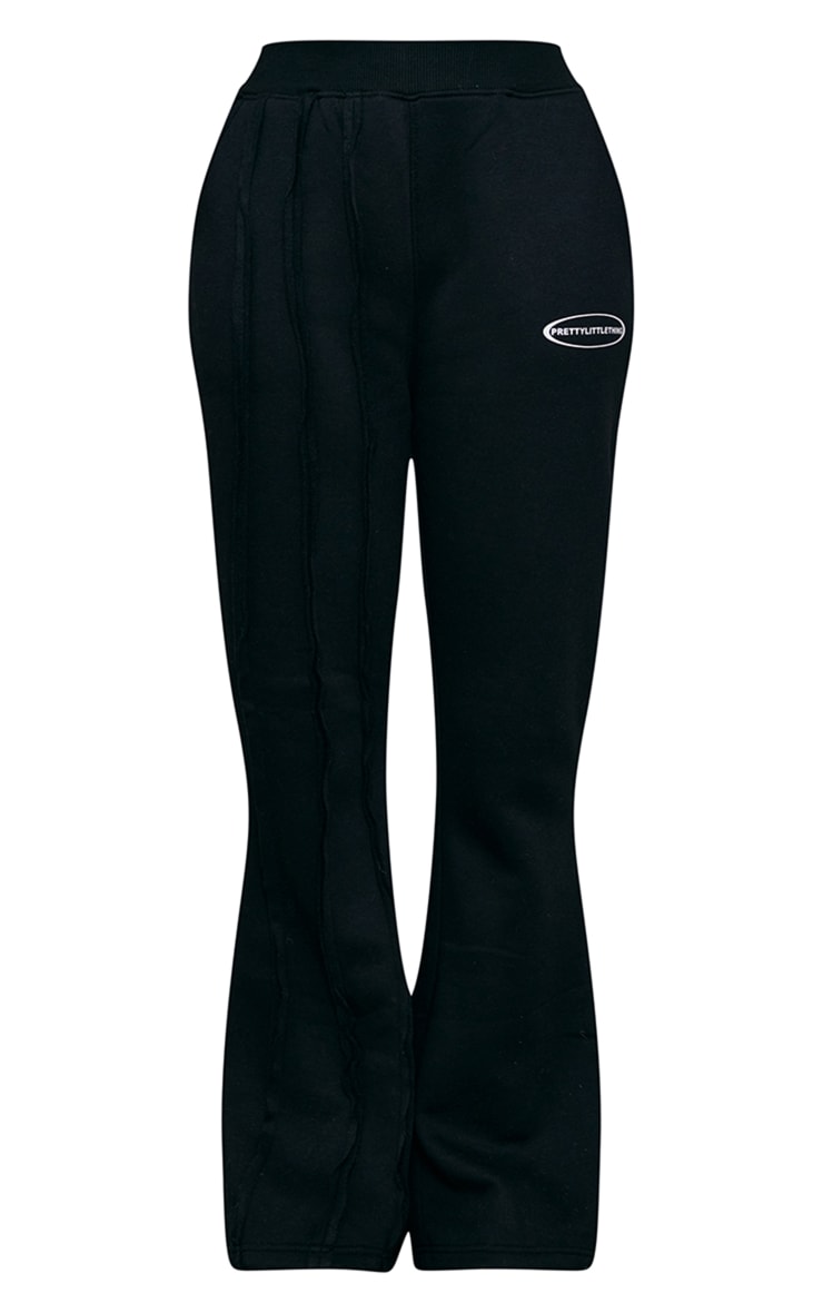 Black Exposed Seam Detail Flared Sweatpants | PrettyLittleThing USA