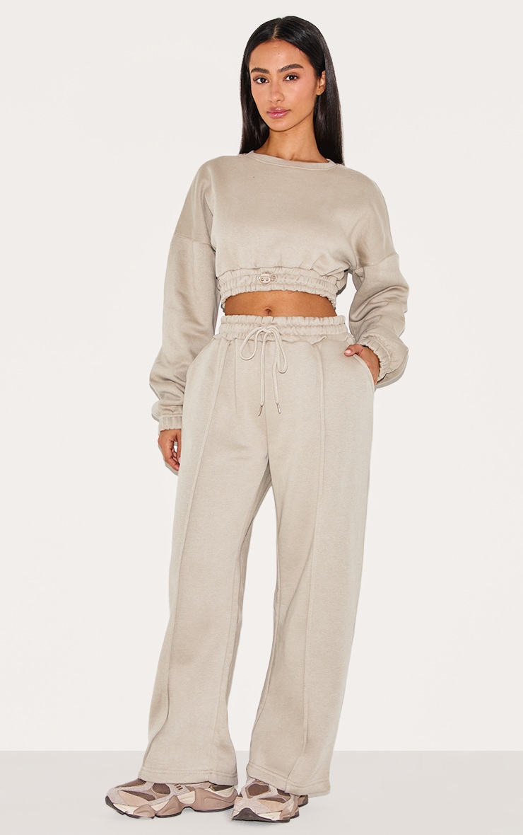 Petite Moss Grey Wide Leg Seam Detailed Sweatpants | Petite ...
