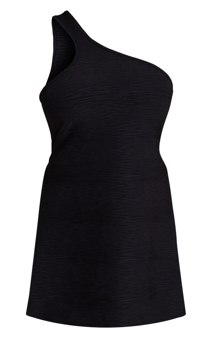 Shape Black Textured One Shoulder Split Side Top | PrettyLittleThing