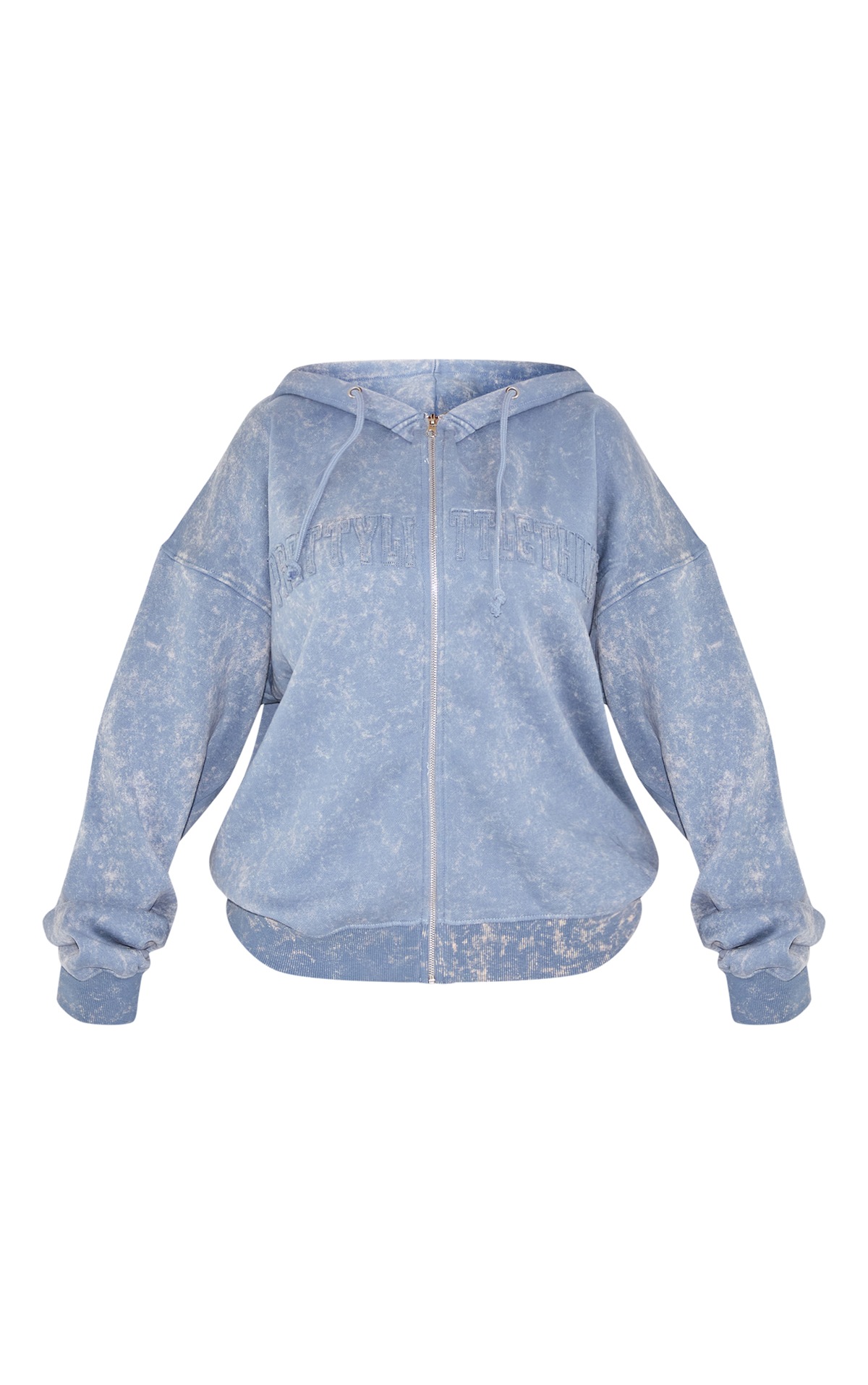 PLT Shape Petrol Blue Embroidery Washed Zip Hoodie | Shape | PLT