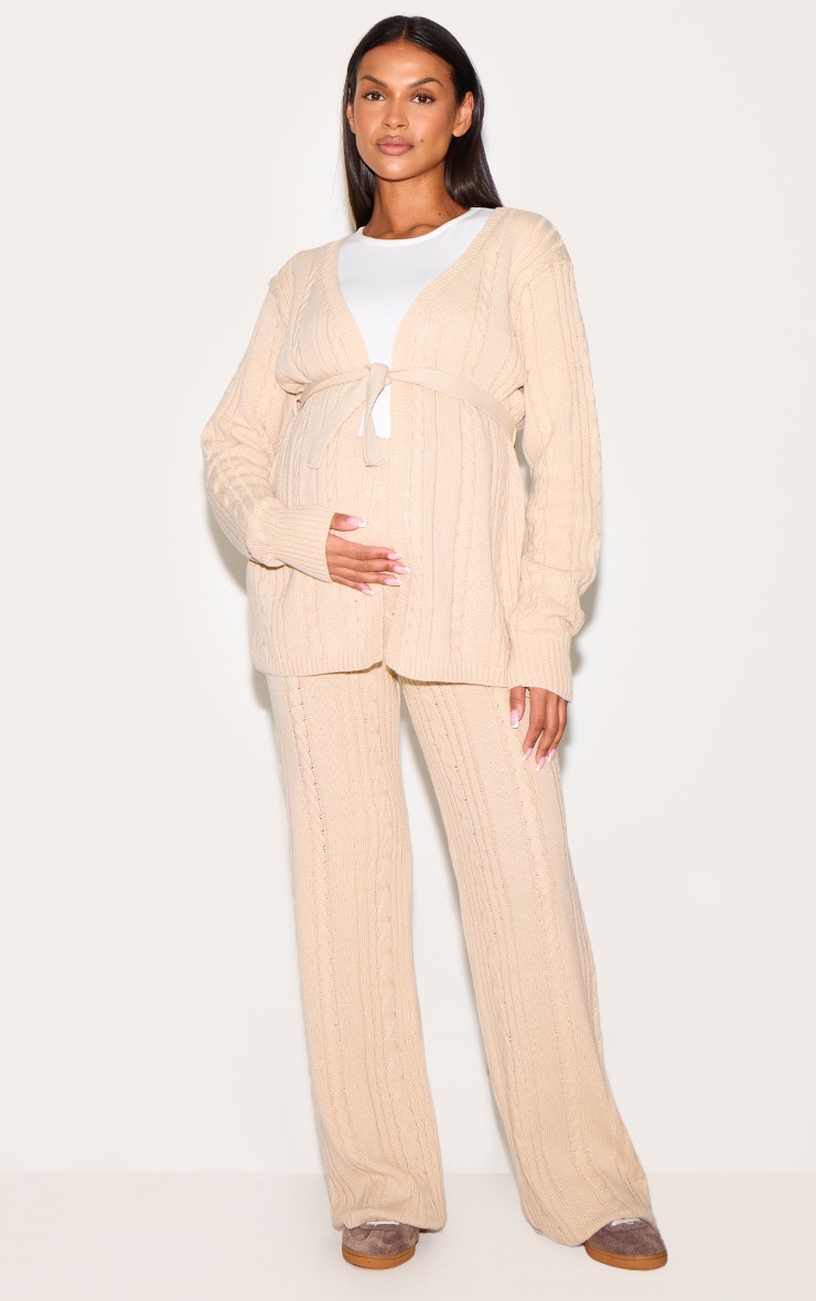 Maternity Oatmeal Cable Knit Wrap Cardigan | Maternity | PLT