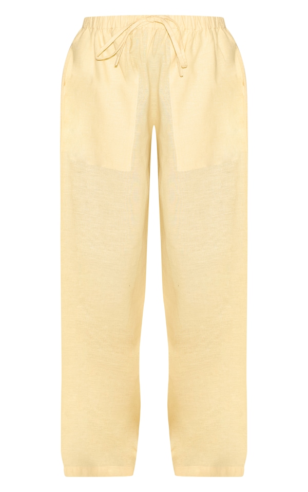 Petite Lemon Linen Drawstring Waist Pants | Petite | PrettyLittleThing USA