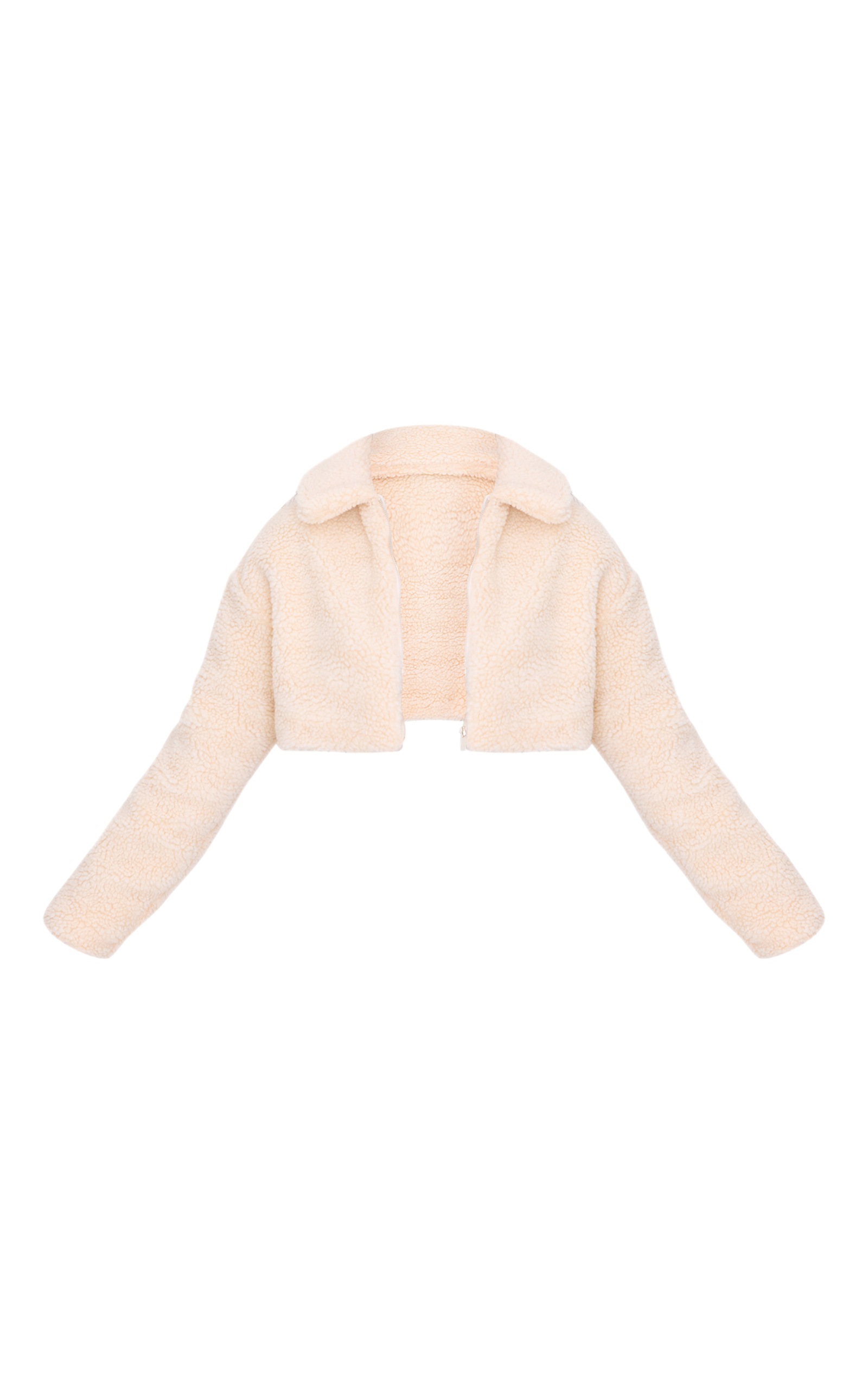 Cream Cropped Borg Zip Up Jacket | Outerwear | PrettyLittleThing USA