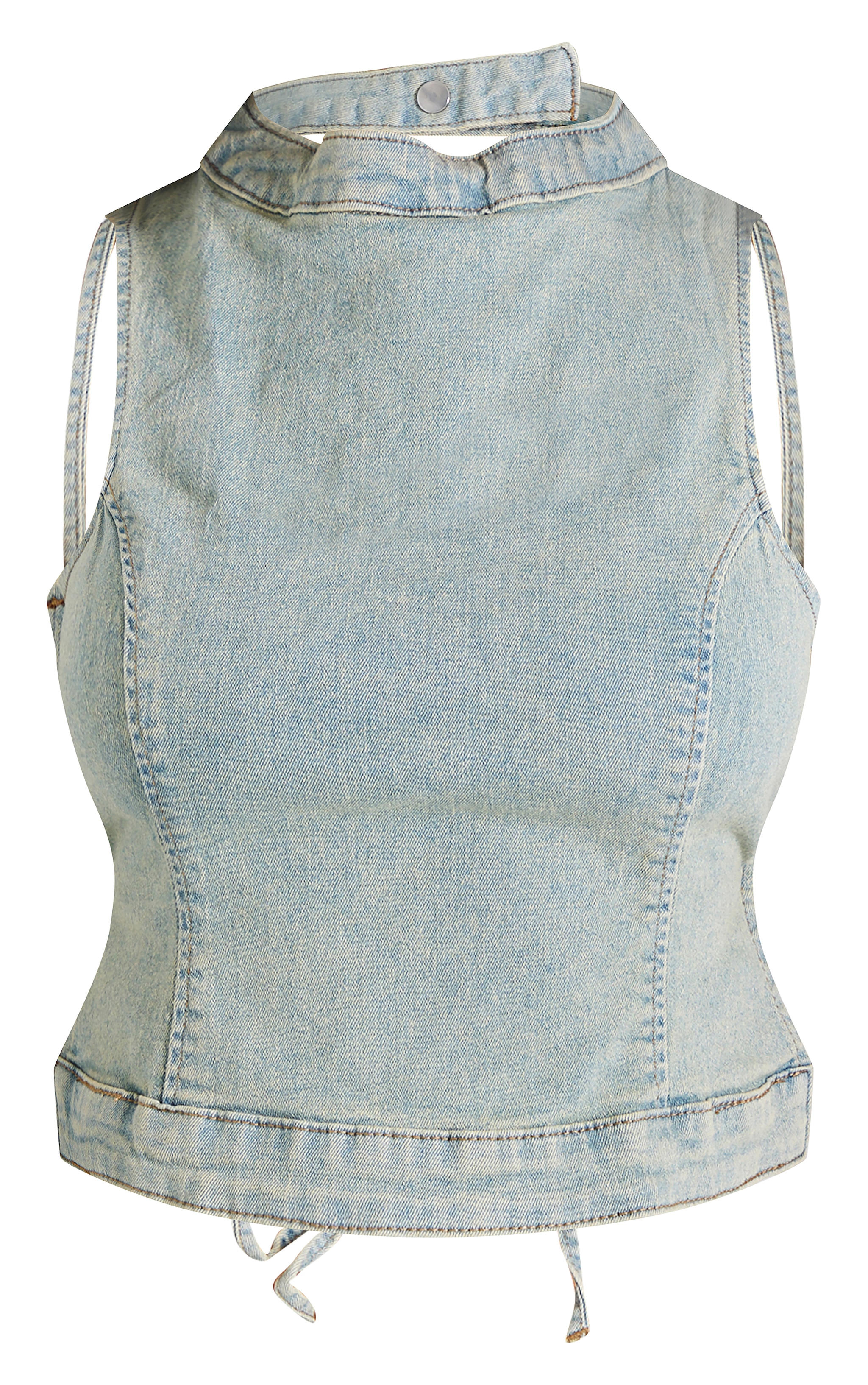 Petite Vintage Wash Denim Backless Top | Petite | PrettyLittleThing QA