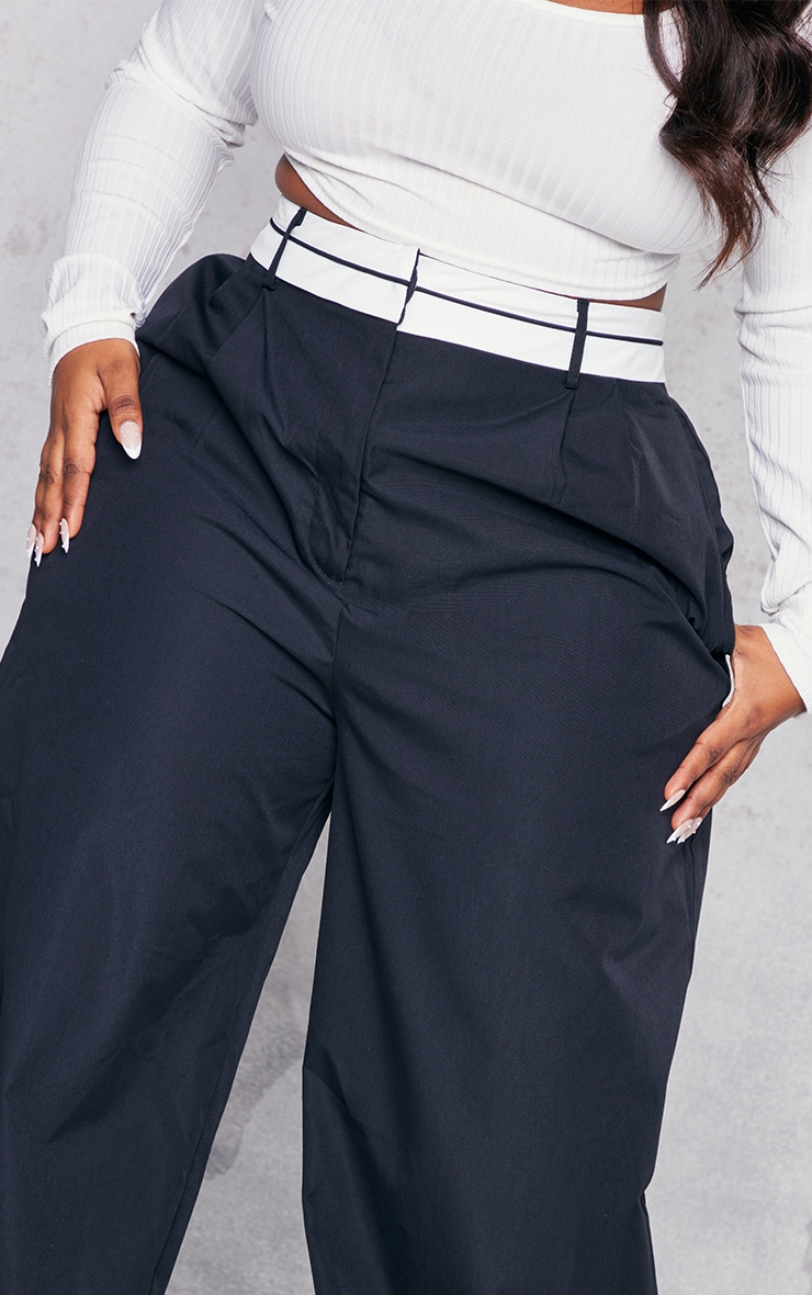 Plus Black Fold Over Detail Tailored Trouser | PrettyLittleThing