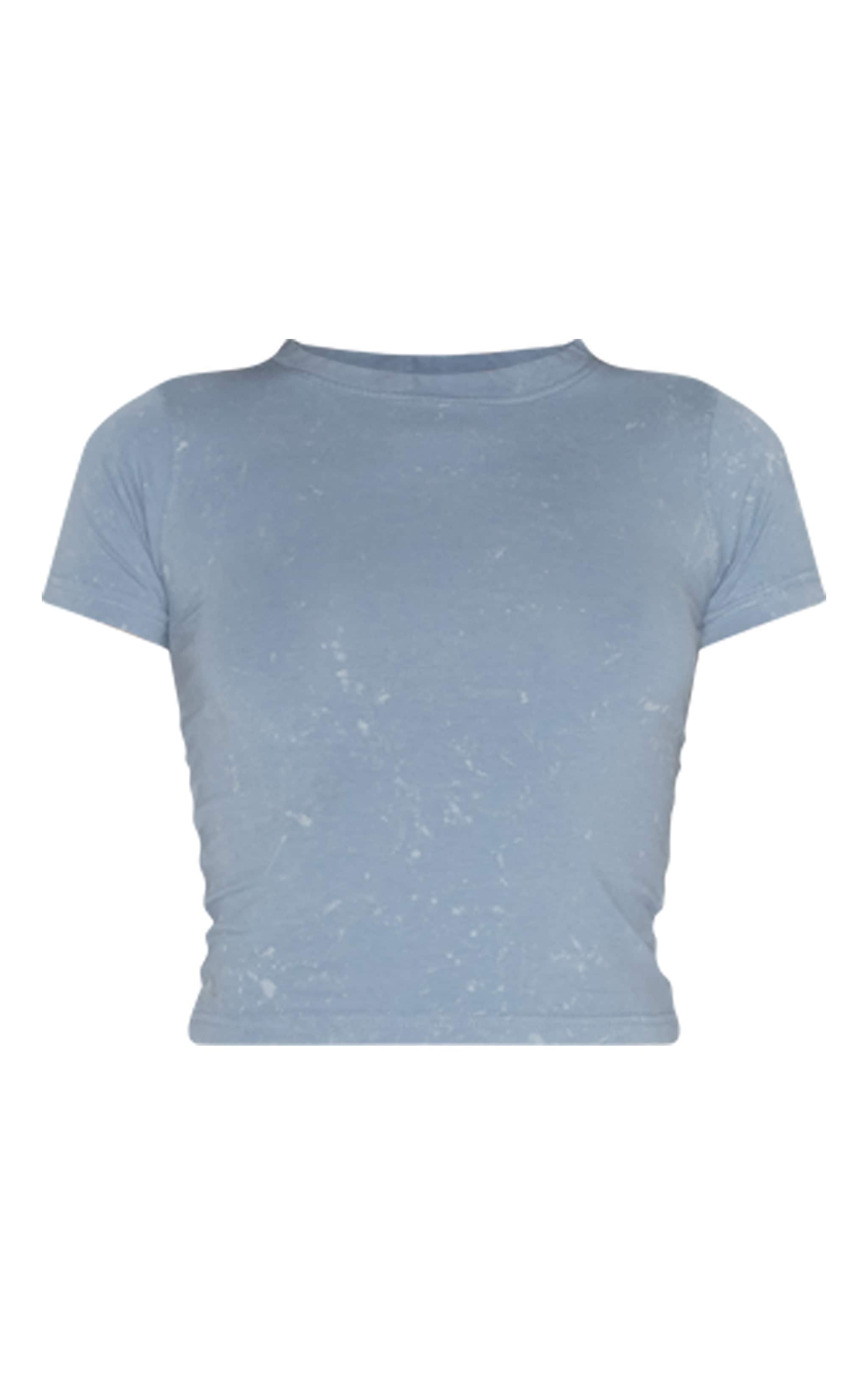 Blue Washed Longline Cotton Fitted T-shirt | Sweat | PrettyLittleThing