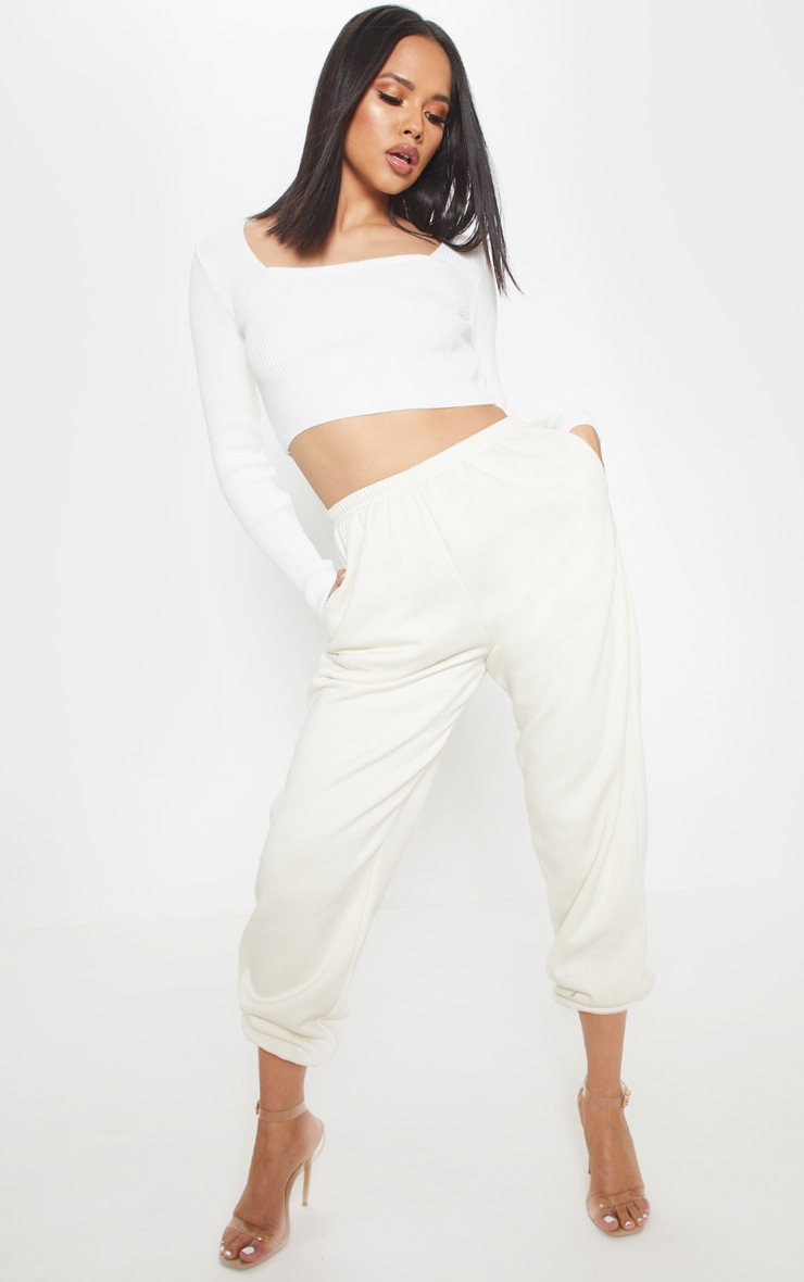 Cream Square Front Ribbed Top | Knitwear | PrettyLittleThing USA