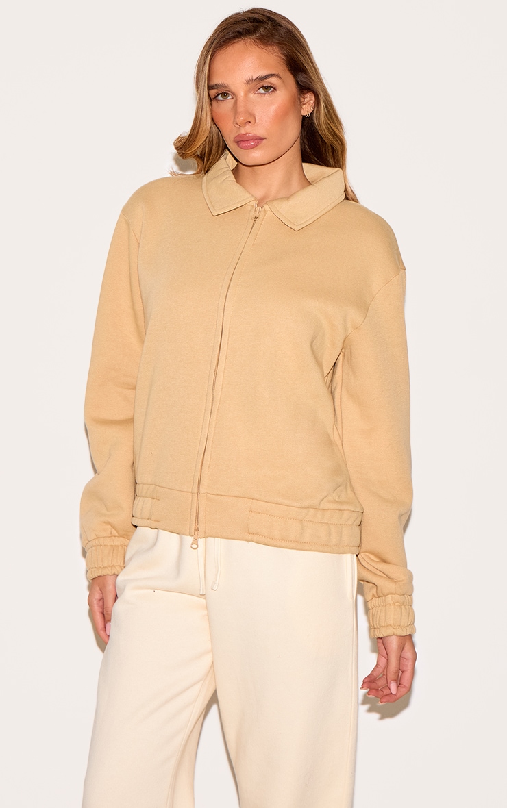 Stone Zip Through Collared Sweatshirt | Athleisure | PLT