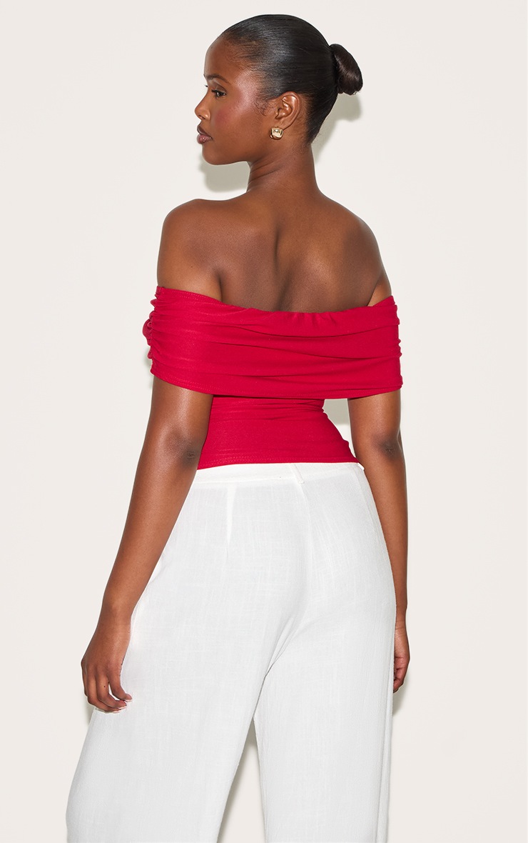 Tomato Red Bardot Fold Over Top | Tops | PrettyLittleThing USA