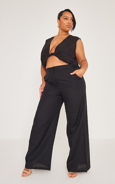 Black Linen Trousers | PrettyLittleThing
