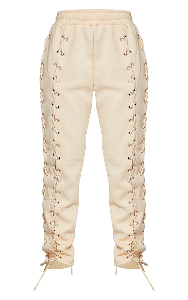 Cream Lace Up Side Detail Oversized Sweatpants | Athleisure | PLT USA