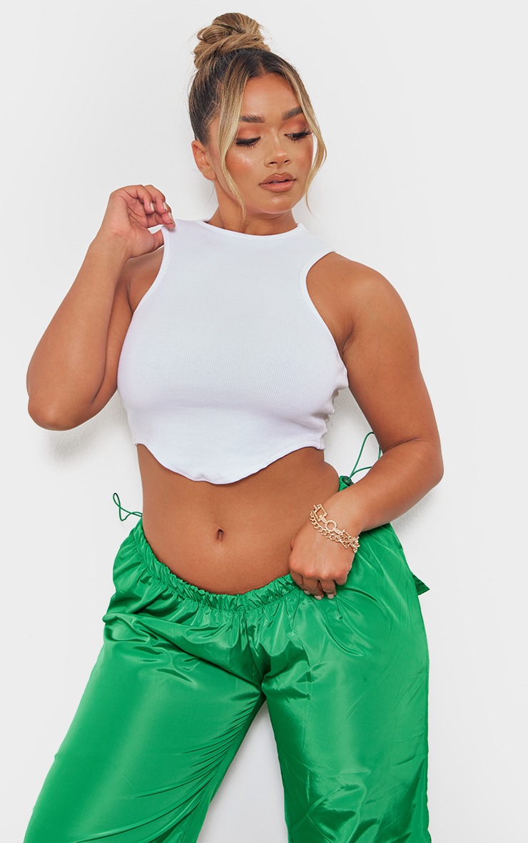 Shape White Rib Sleeveless Curved Hem Crop Top | PrettyLittleThing KSA