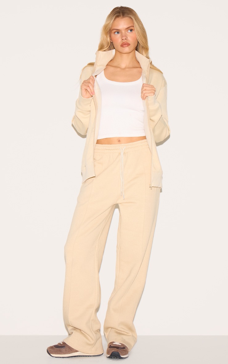 Beige Seam Detailed Straight Leg Joggers | Sweat | PrettyLittleThing