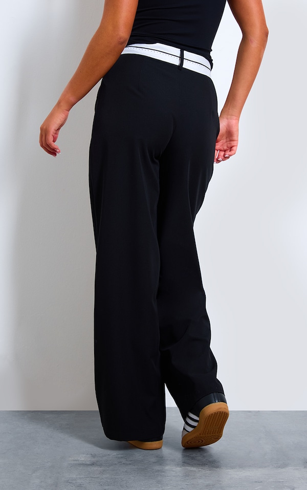 Black Contrast Double Waistband Tailored Pants | PrettyLittleThing