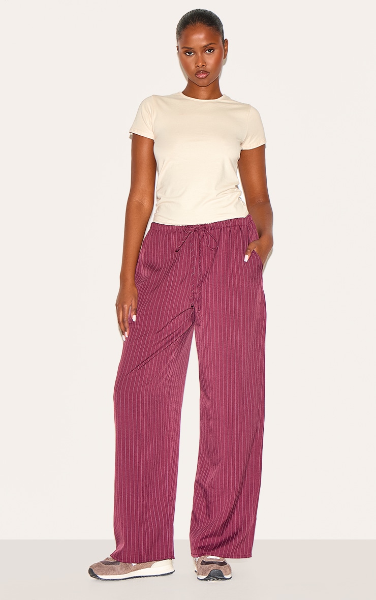 Plum Pinstripe Drawstring Low Rise Relaxed Trousers | Bottoms ...