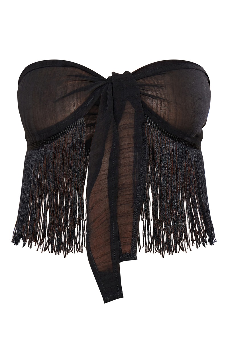 Black Fringe Bandana Tie Beach Top | Swimwear | PLT